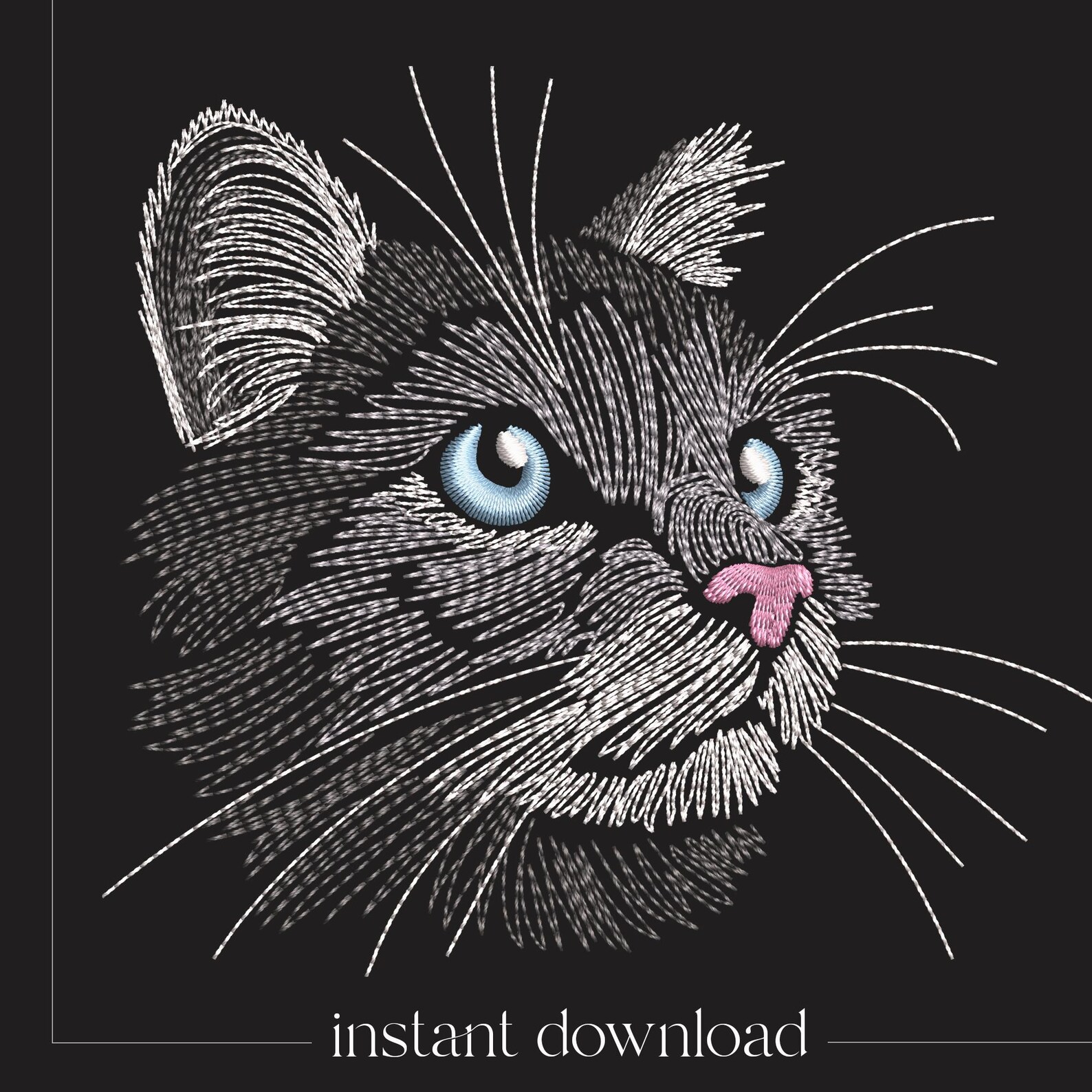 Cat Face Embroidery Design - Realistic Cat Head Pattern - Cute Cat on a ...