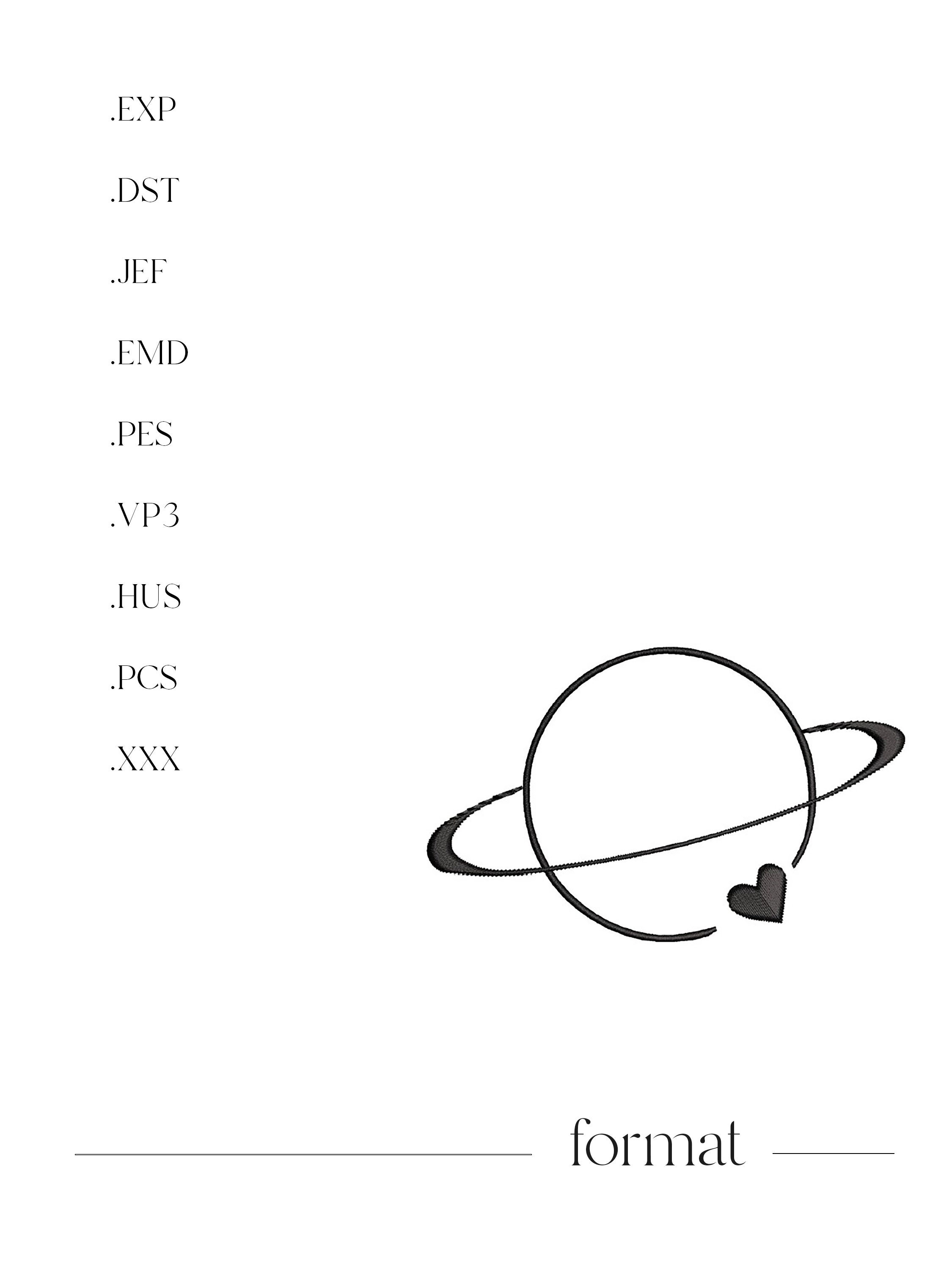 Saturn Embroidery Design - Mini Planet Saturn With Heart Machine ...