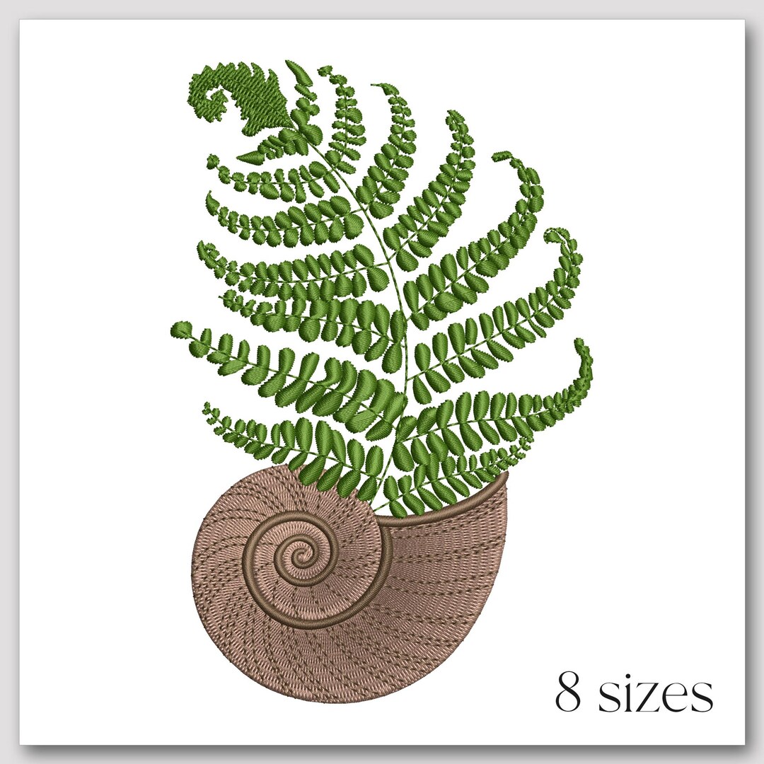 Shell & Fern Machine Embroidery Design – Botanical Leaf Pattern ...