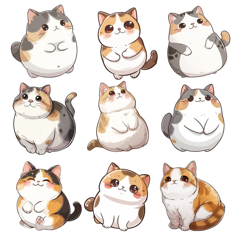 Cute Cats Clipart Chubby Cat Clip Art Cat PNG Download Printable ...
