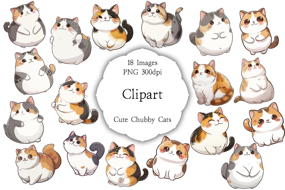 Cute Cats Clipart Chubby Cat Clip Art Cat PNG Download Printable ...
