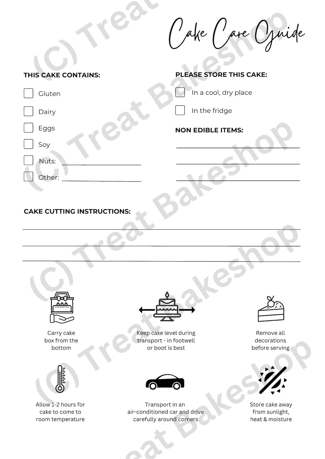 Cake Care Guide | Cake Decorator Check List | Cake Storage Instructions ...