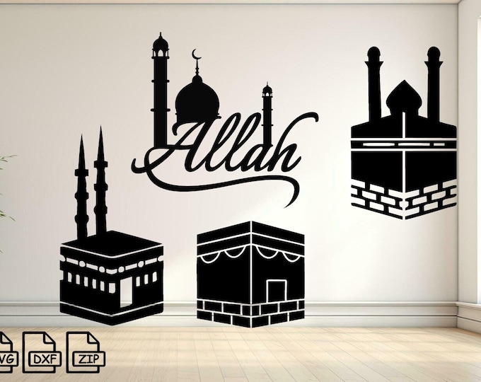 Kaaba Svg, Islamic Wall Art (6 Pcs) Cut Svg Dxf File Wall Sticker Pdf ...
