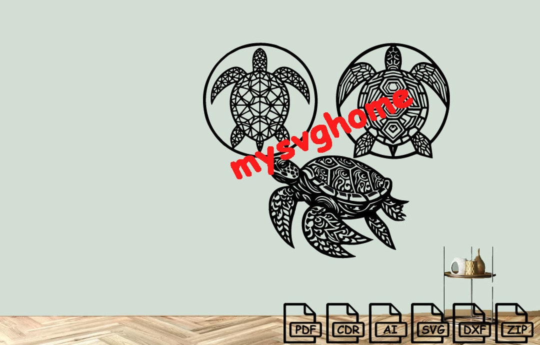 Turtle (3 Psc), Geometric Turtle Svg Dxf File Wall Sticker Pdf ...