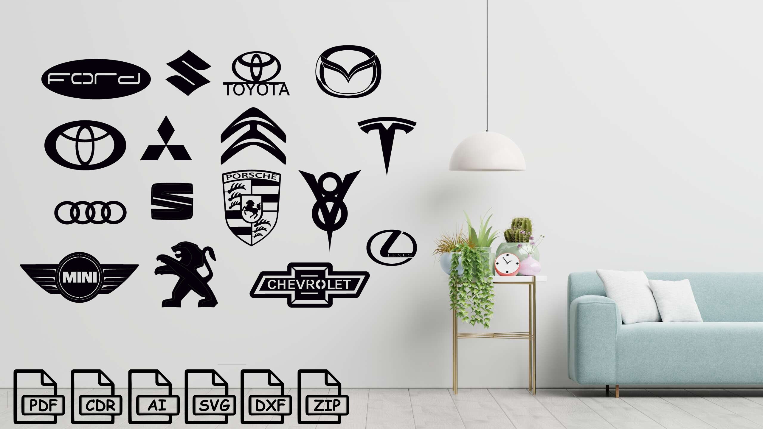 Car Brands Svg Dxf File Wall Sticker Pdf Silhouette Template Cnc ...