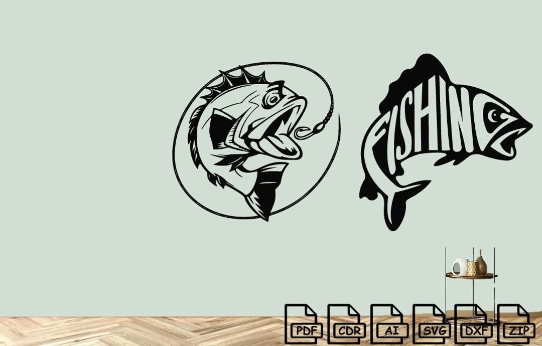 Fishing Sign, Fish Svg Dxf File Wall Sticker Pdf Silhouette Template ...