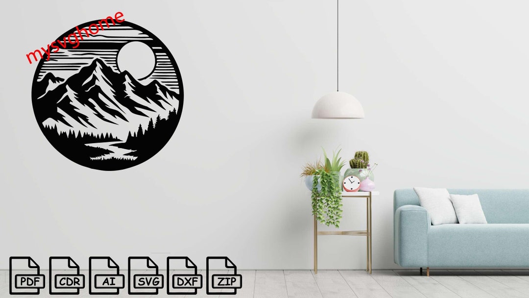 Mountain Cut Svg Dxf File Wall Sticker Pdf Silhouette Template Cnc ...