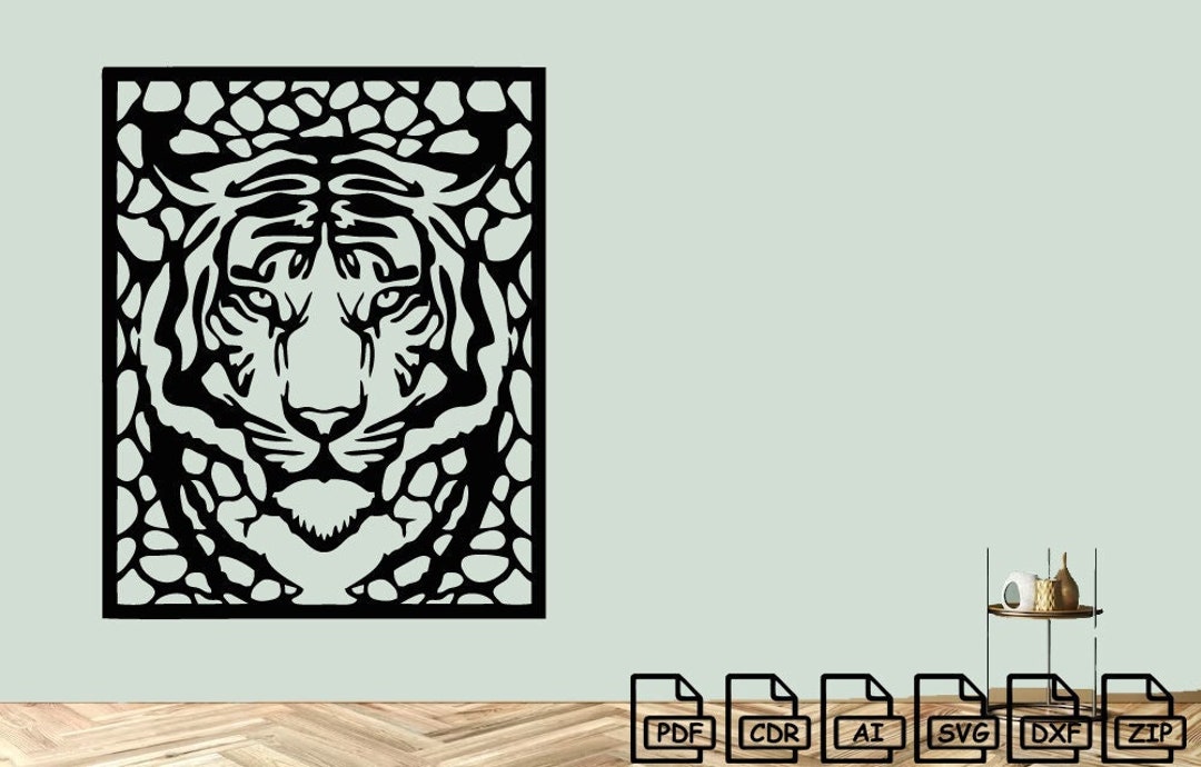 Tiger Svg, Tiger Face Svg Dxf File Wall Sticker Pdf Silhouette Template ...