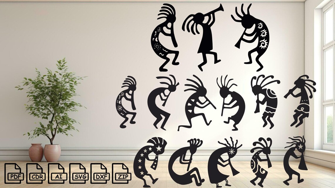 Kokopelli Bundle (14pcs) Svg Dxf File Wall Sticker Pdf Silhouette ...