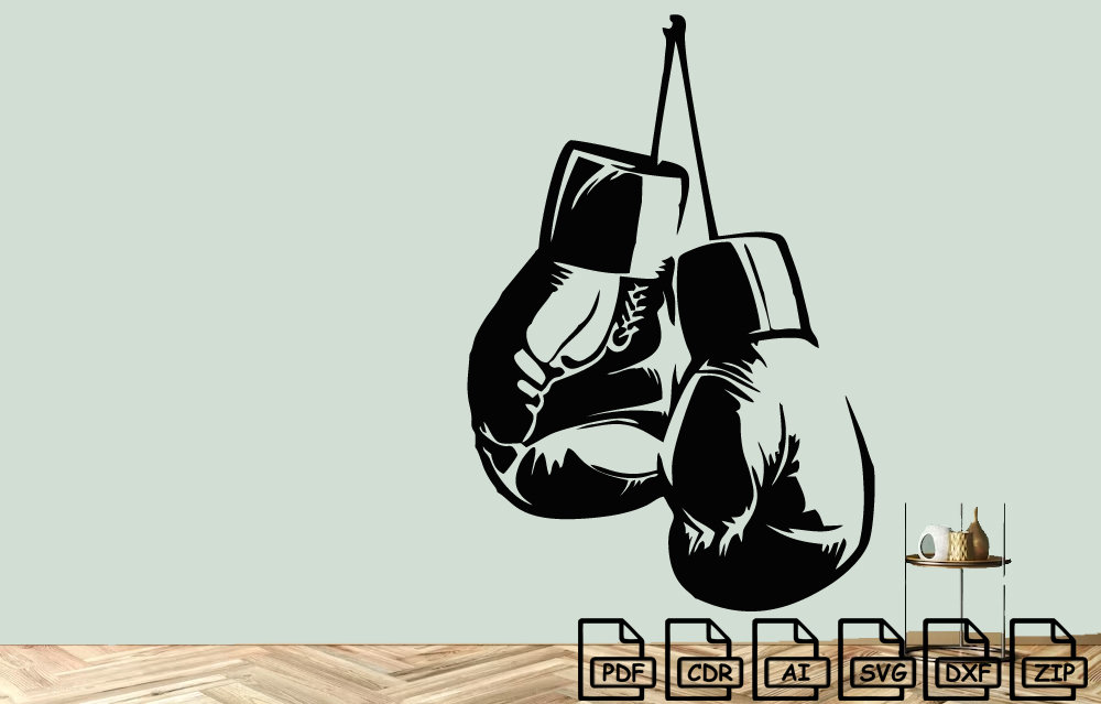 Boxing Gloves Svg Dxf File Wall Sticker Pdf Silhouette Template Cnc ...