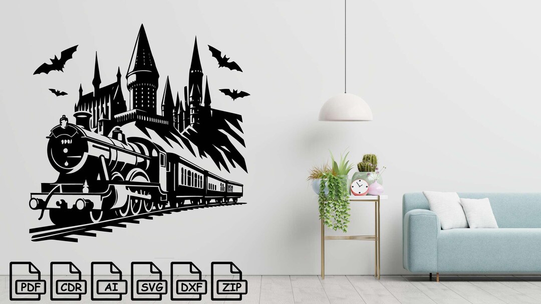 Magic Wizard Train Svg Dxf File Wall Sticker Pdf Silhouette Template ...