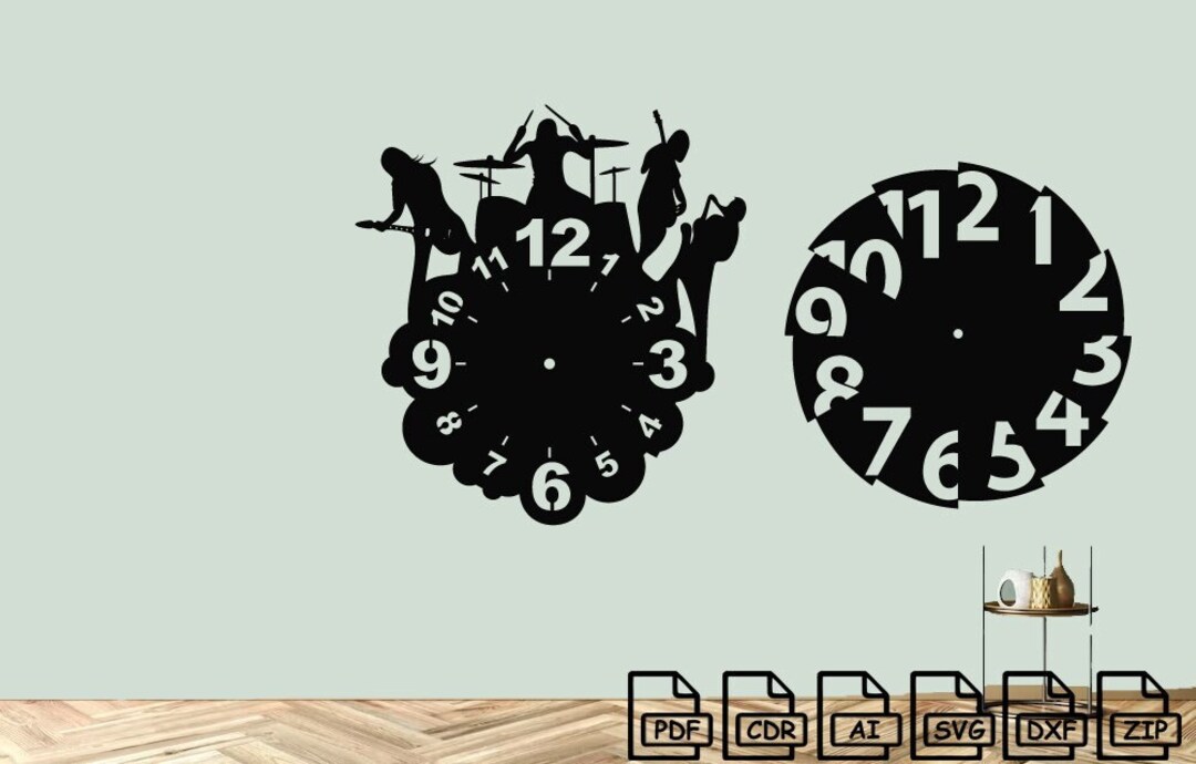Beatles, Wall Clock (2pcs) Svg Dxf File Wall Sticker Pdf Silhouette ...