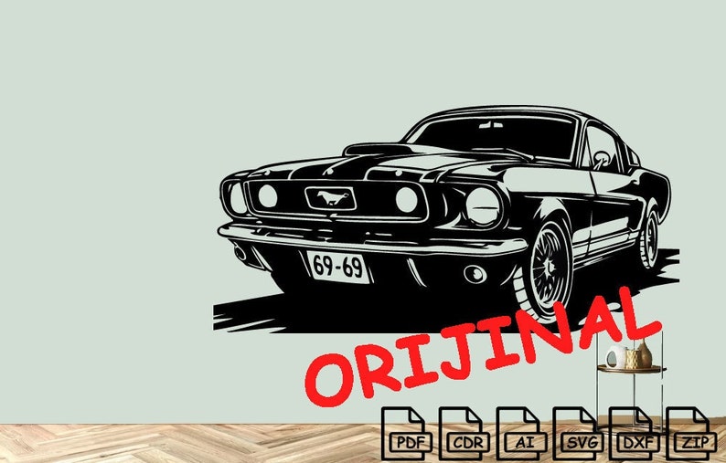 Ford Mustang 1969 Svg Dxf File Wall Sticker Pdf Silhouette Template Cnc ...
