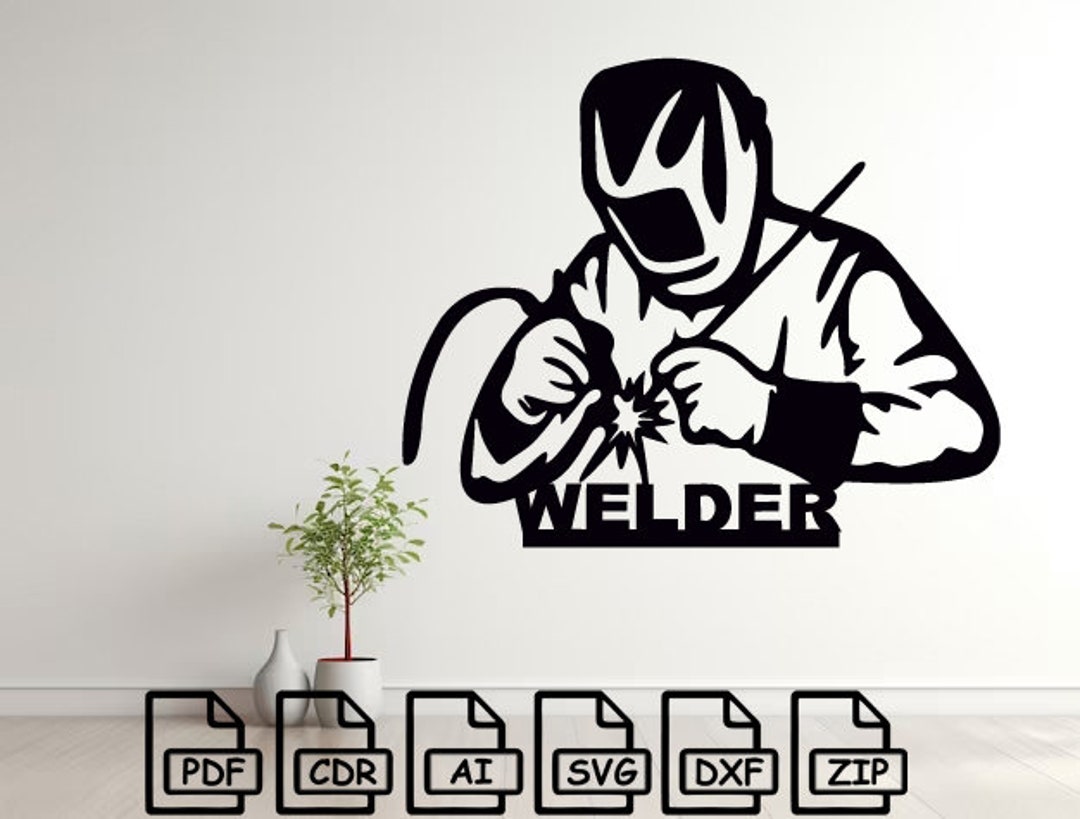 Welder Svg Dxf File Wall Sticker Pdf Silhouette Template Cnc Cutting ...