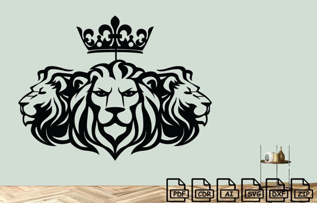 Lion Svg, Lion Face Svg Dxf File Wall Sticker Pdf Silhouette Template ...