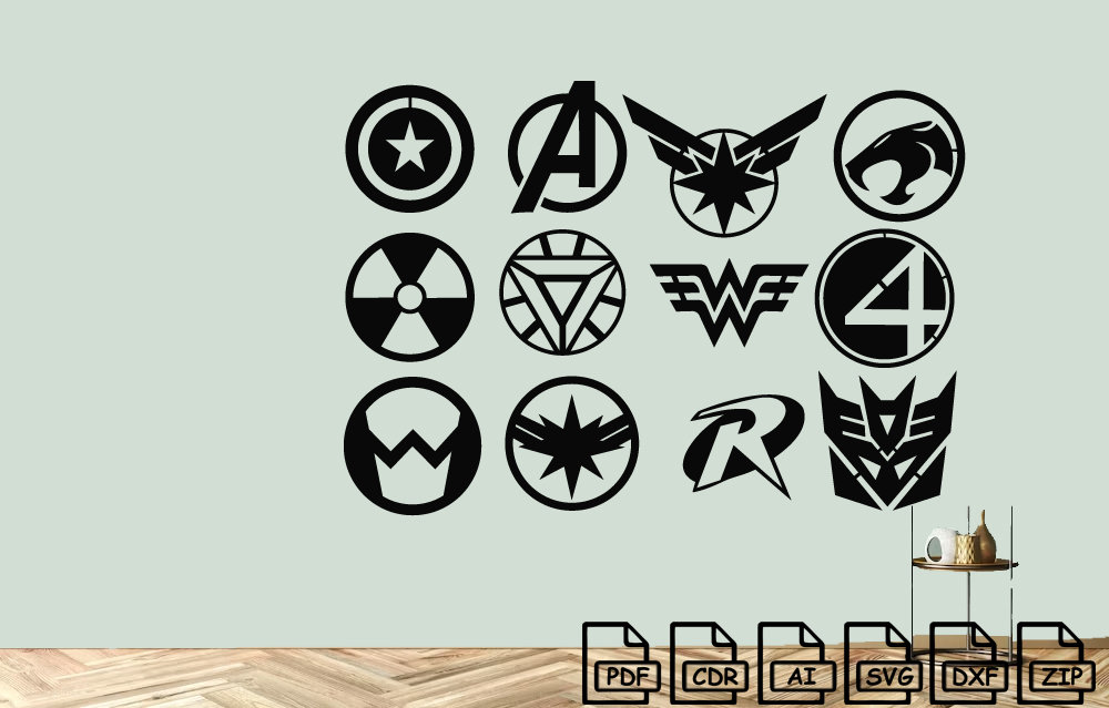 Avengers, Marvel Svg Dxf File Wall Sticker Pdf Silhouette Template Cnc ...