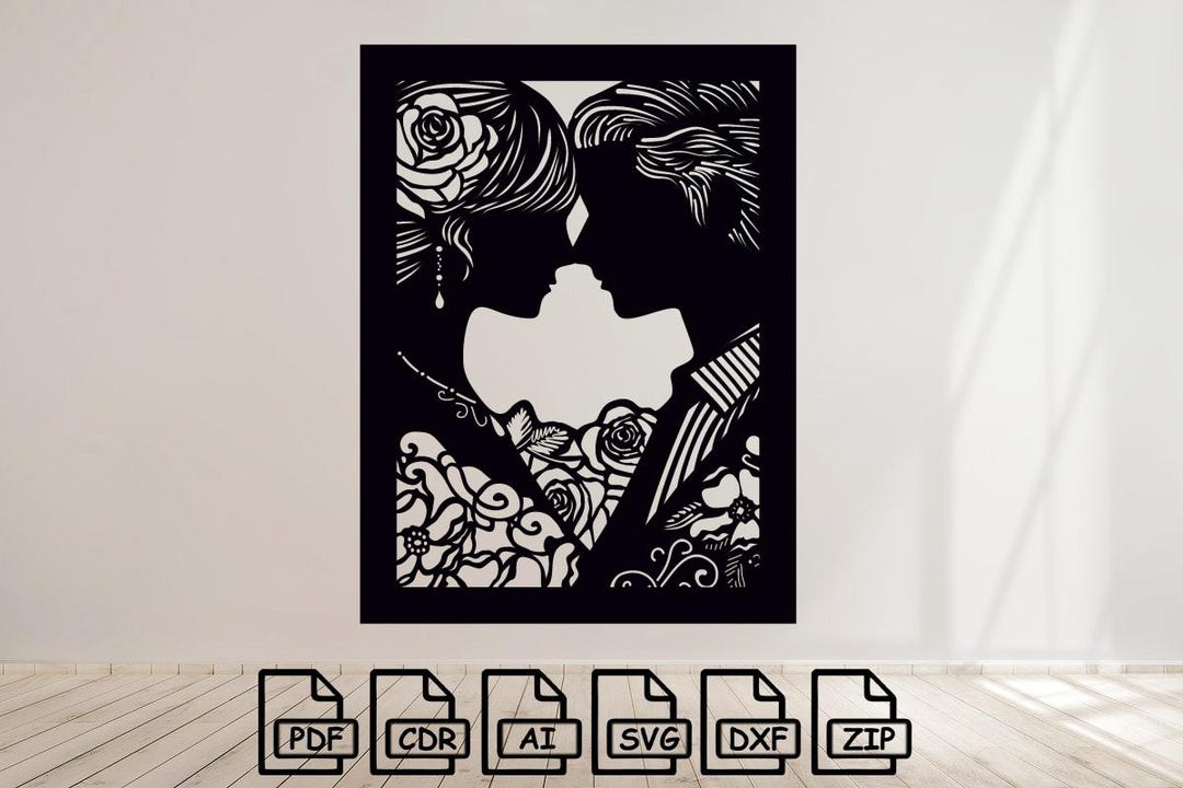 Couple Art Svg Dxf File Wall Sticker Pdf Silhouette Template Cnc ...