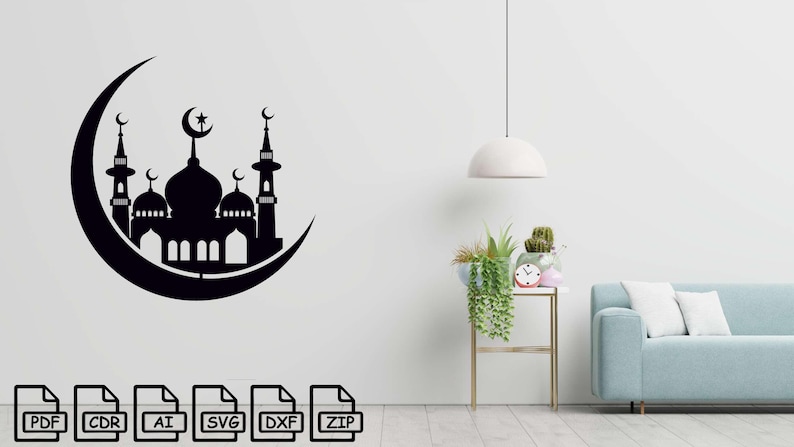 Mosque Wall Art, Islamic Home Decor Svg, Dxf File Wall Sticker Pdf ...