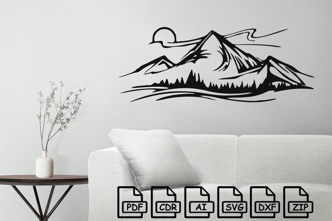 Mountain Cut Svg Dxf File Wall Sticker Pdf Silhouette Template Cnc ...
