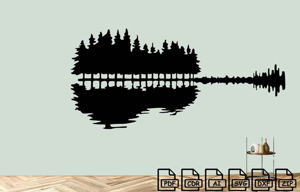Guitar, Pine Tree, Mountain Cut Svg Dxf File Wall Sticker Pdf ...