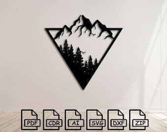 Mountain Cut Svg Dxf File Wall Sticker Pdf Silhouette Template Cnc ...