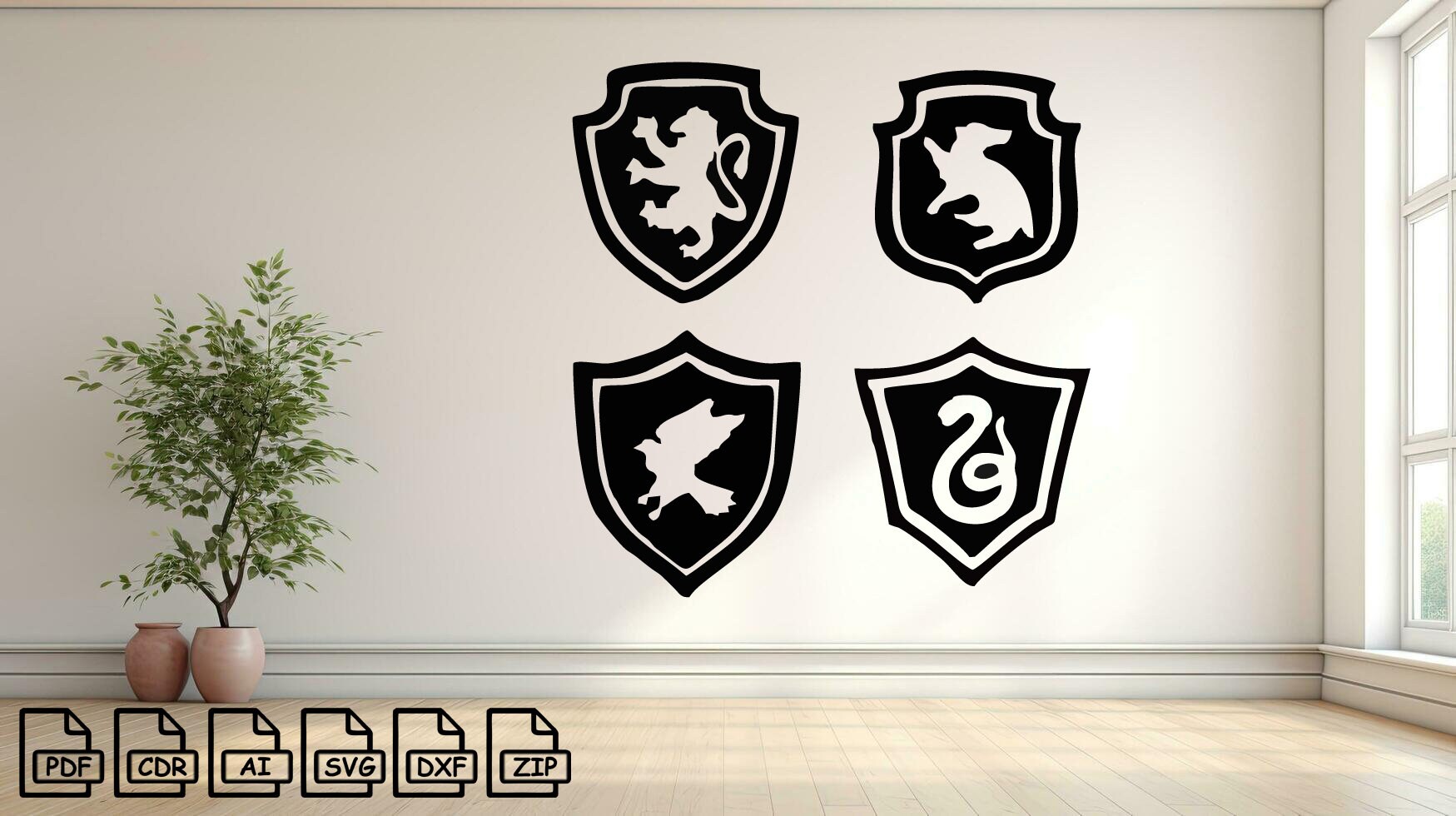 Magic Wizardy House Crests Cut Svg Dxf File Wall Sticker Pdf Silhouette ...