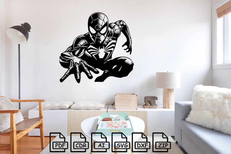 Spider Man Svg Dxf File Wall Sticker Pdf Silhouette Template Cnc ...