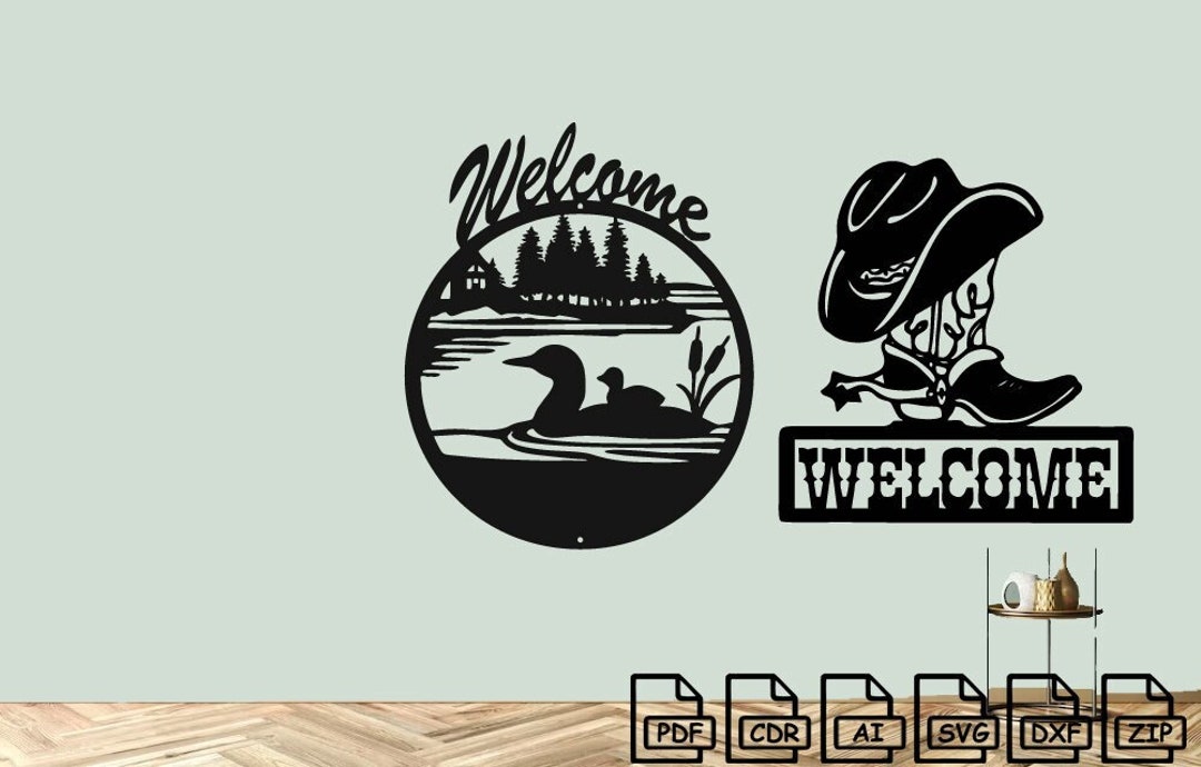 Welcome Sign, Duck Svg Dxf File Wall Sticker Pdf Silhouette Template ...