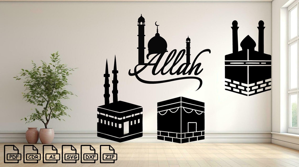 Kaaba Svg, Islamic Wall Art (4pcs) Svg Dxf File Wall Sticker Pdf ...
