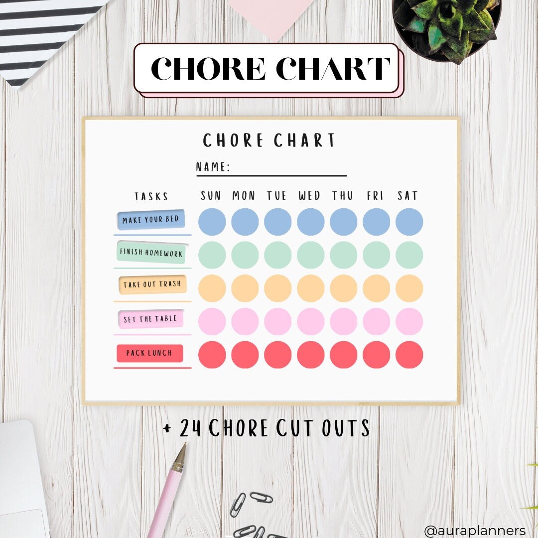 Printable Chore Chart for Kids With 24 Chore Cut Outs Daily Tasks ...