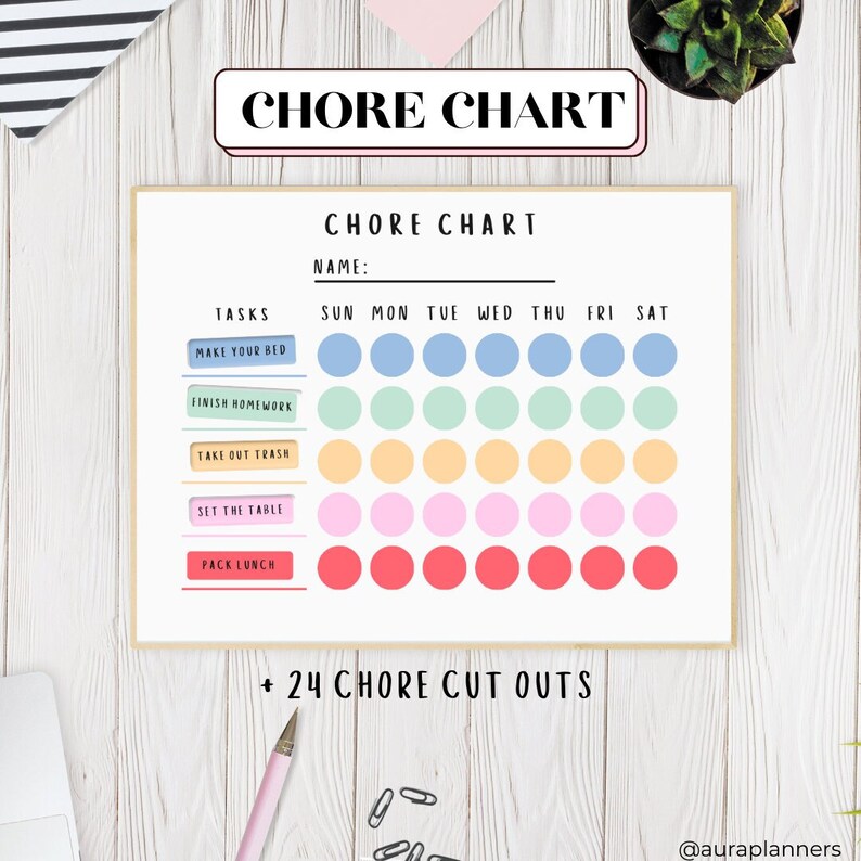 Printable Chore Chart for Kids With 24 Chore Cut Outs Daily Tasks ...