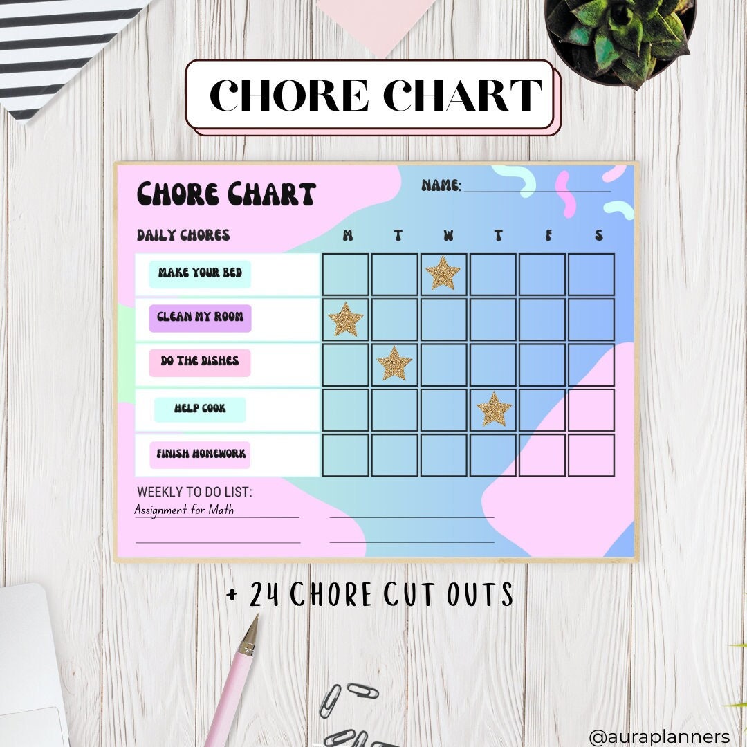 Printable Neon Teen Chore Chart 24 Vibrant Task Cut-outs Printable ...