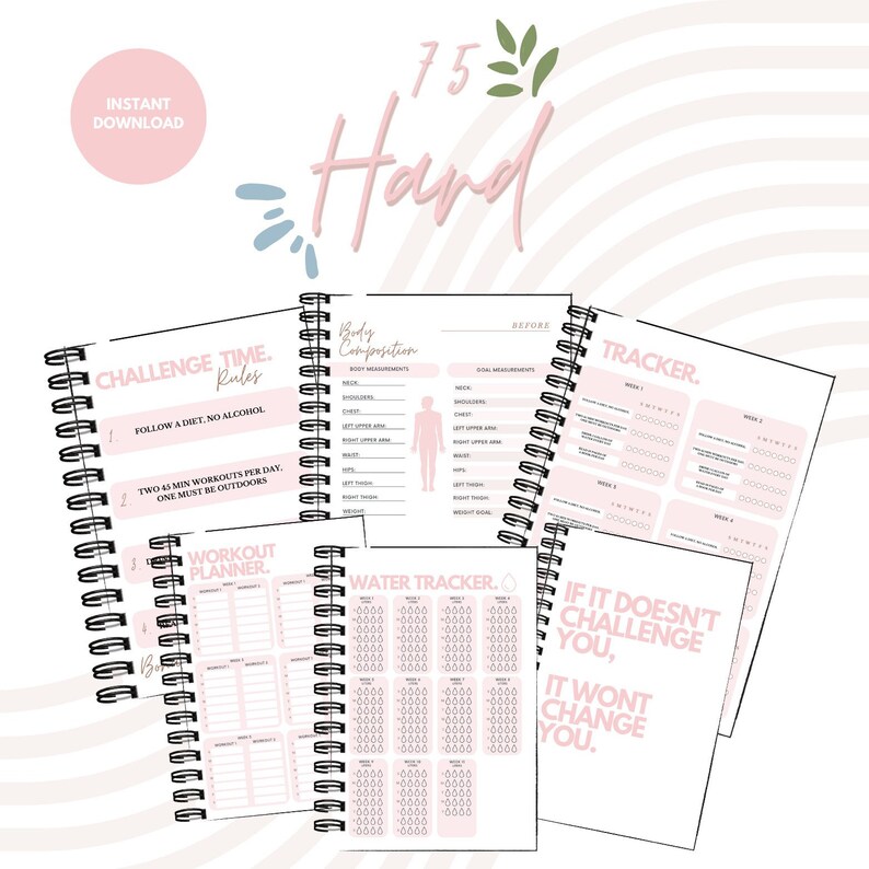 75 Hard Challenge Journal Printable PDF, Progress Tracking, Workout ...