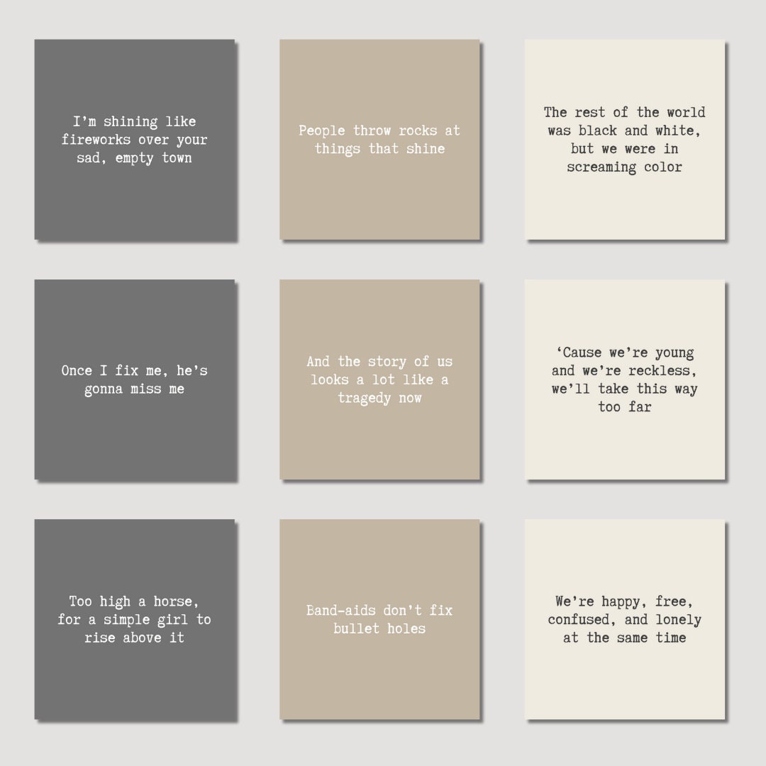 51 Taylor Swift Inspired Lyrics Flashcards Gifts for Swifties Digital ...