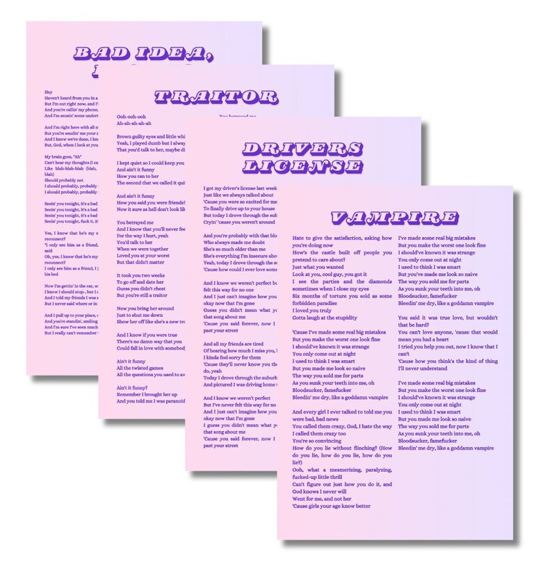 GUTS World Tour Setlist Full Lyric Book | Olivia Rodrigo | Digital ...