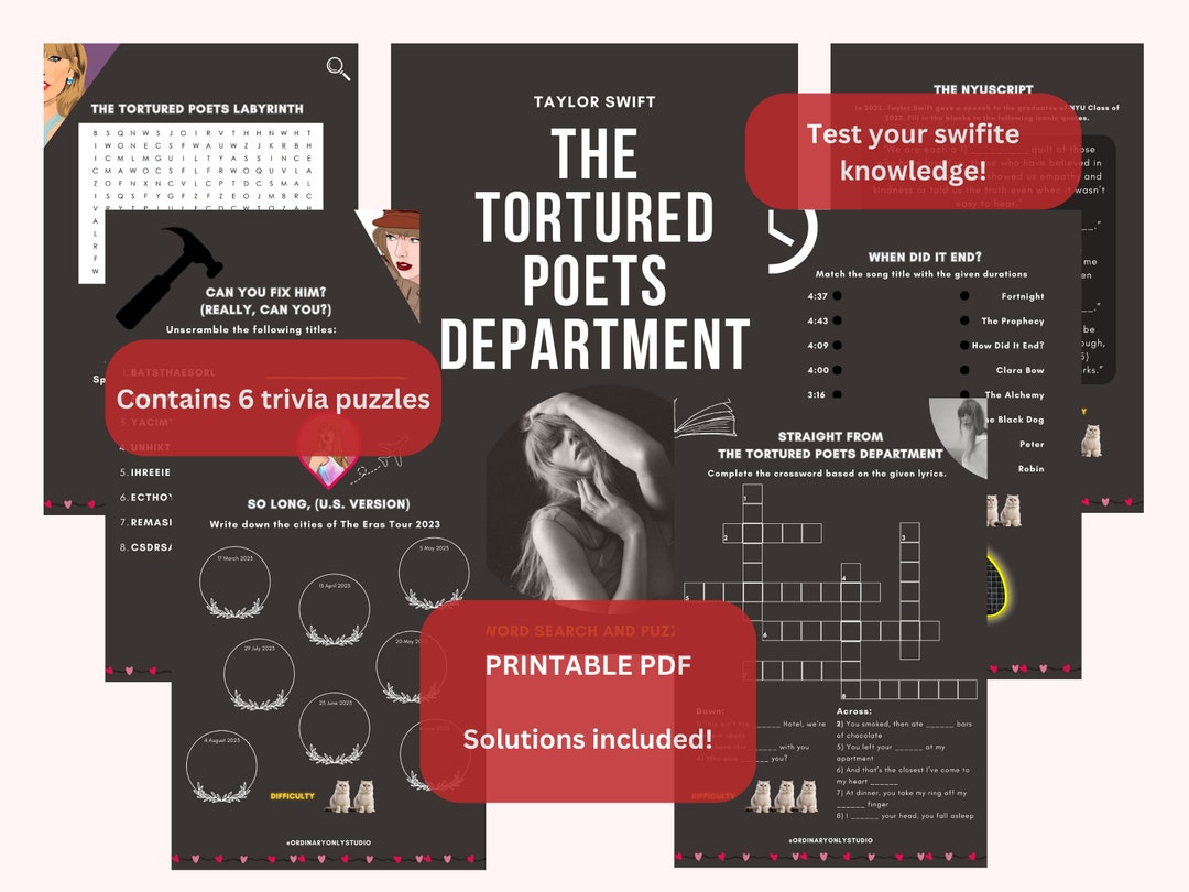 Ultimate TTPD Activity Book Taylor Swift Downloadable PDF Party Games ...