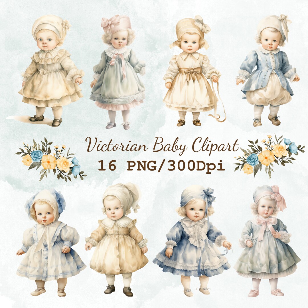 Victorian Baby Watercolor Clipart 16 PNG/300 Dpi Digital Download - Etsy