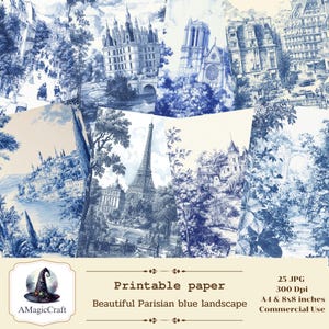 Parisian Blue Landscape Printable Paper: A4, 8x8 (digital Download) - Etsy
