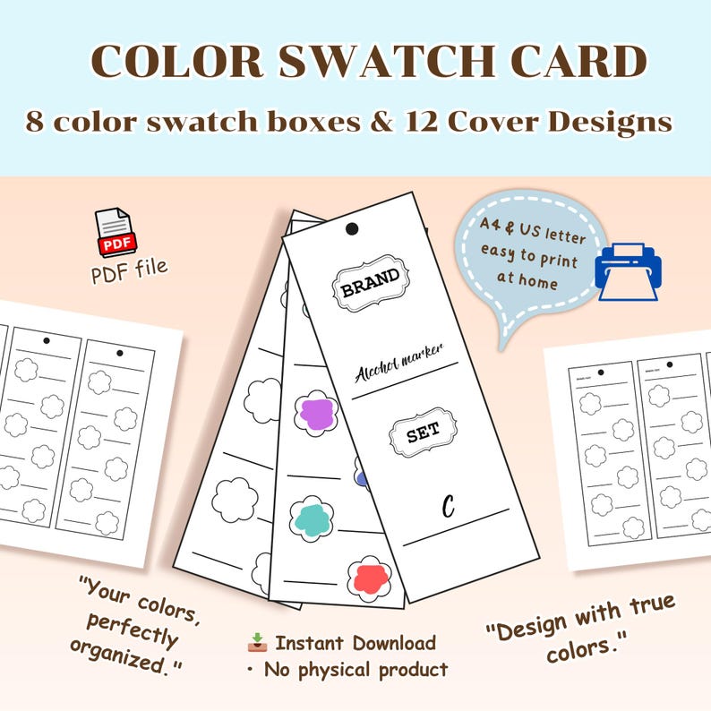 Printable Color Swatch Cards: Watercolor, Markers, Pens (PDF Download ...