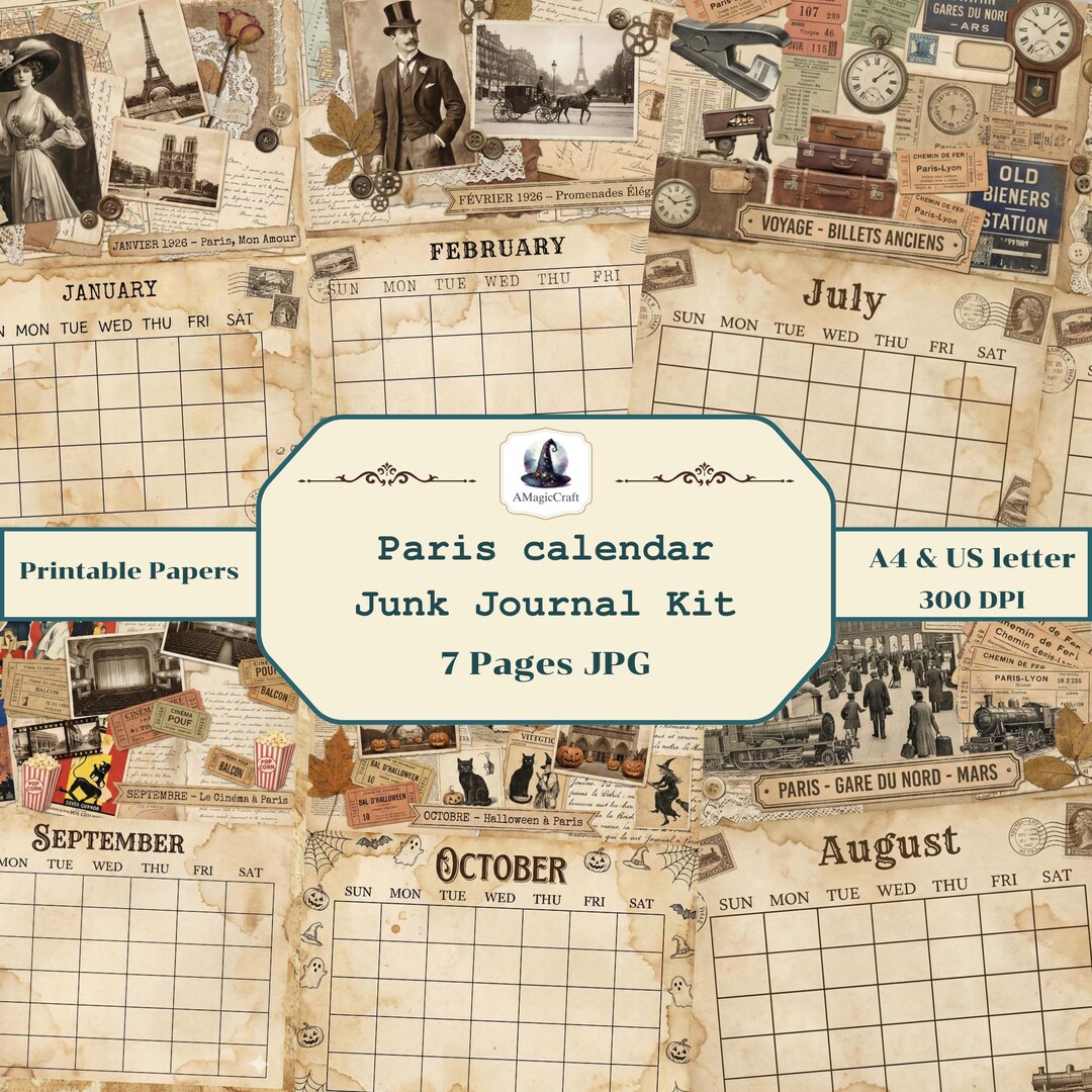 Paris Calendar Junk Journal Kit (printable Papers A4/US Letter) - Etsy