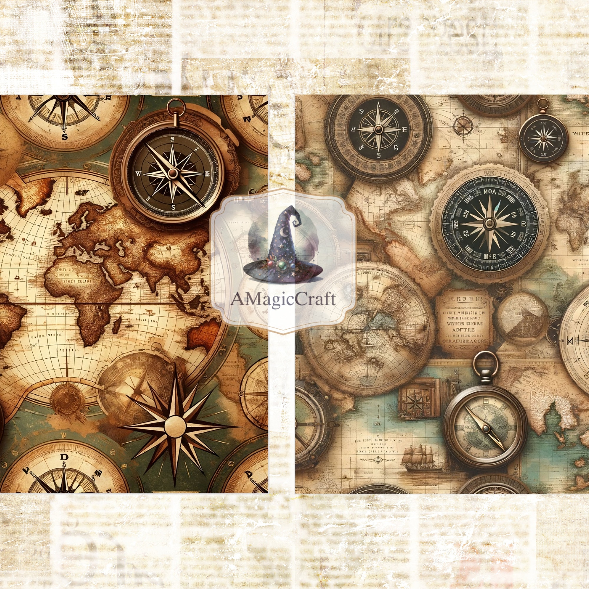 Vintage Map Digital Paper: 12 JPG Images for Scrapbooking (digital ...