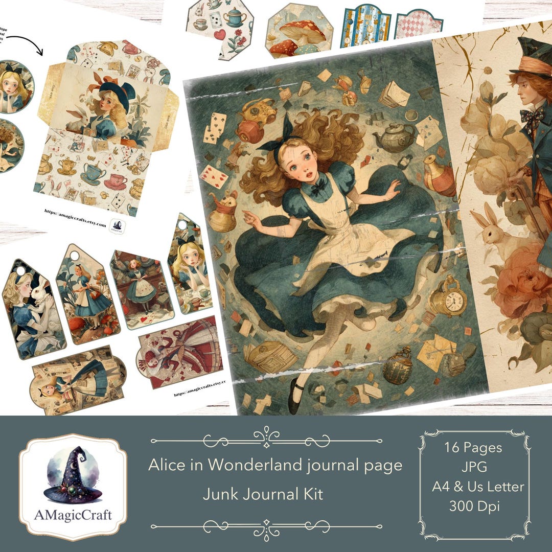 Alice in Wonderland Journal Kit: Printable Pages & Ephemera (A4/US ...