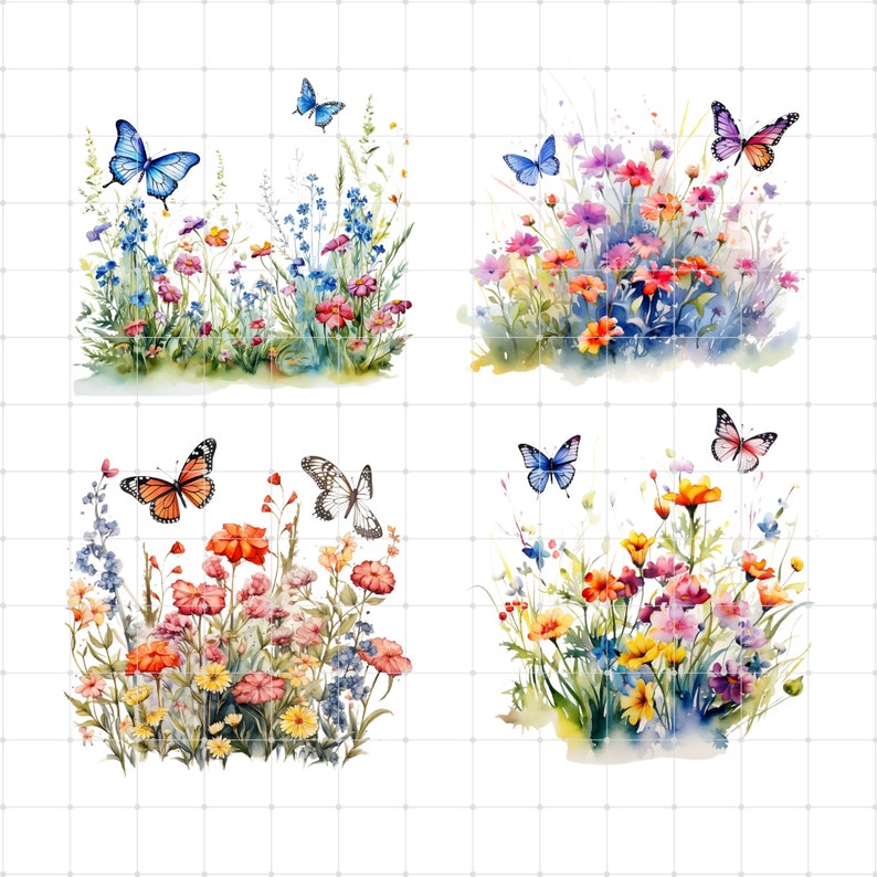 Colorful Flower Vol.2 Watercolor Clipart 12 PNG/300 Dpi Digital ...