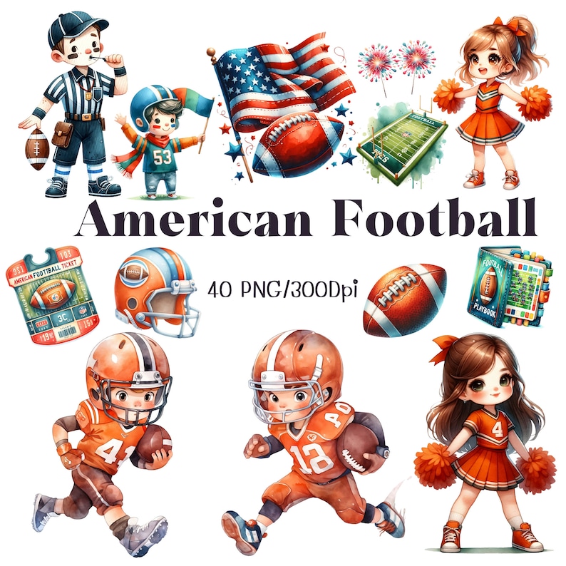 Water Color Cute Boy American Football Clipart,referee,fan Club ...