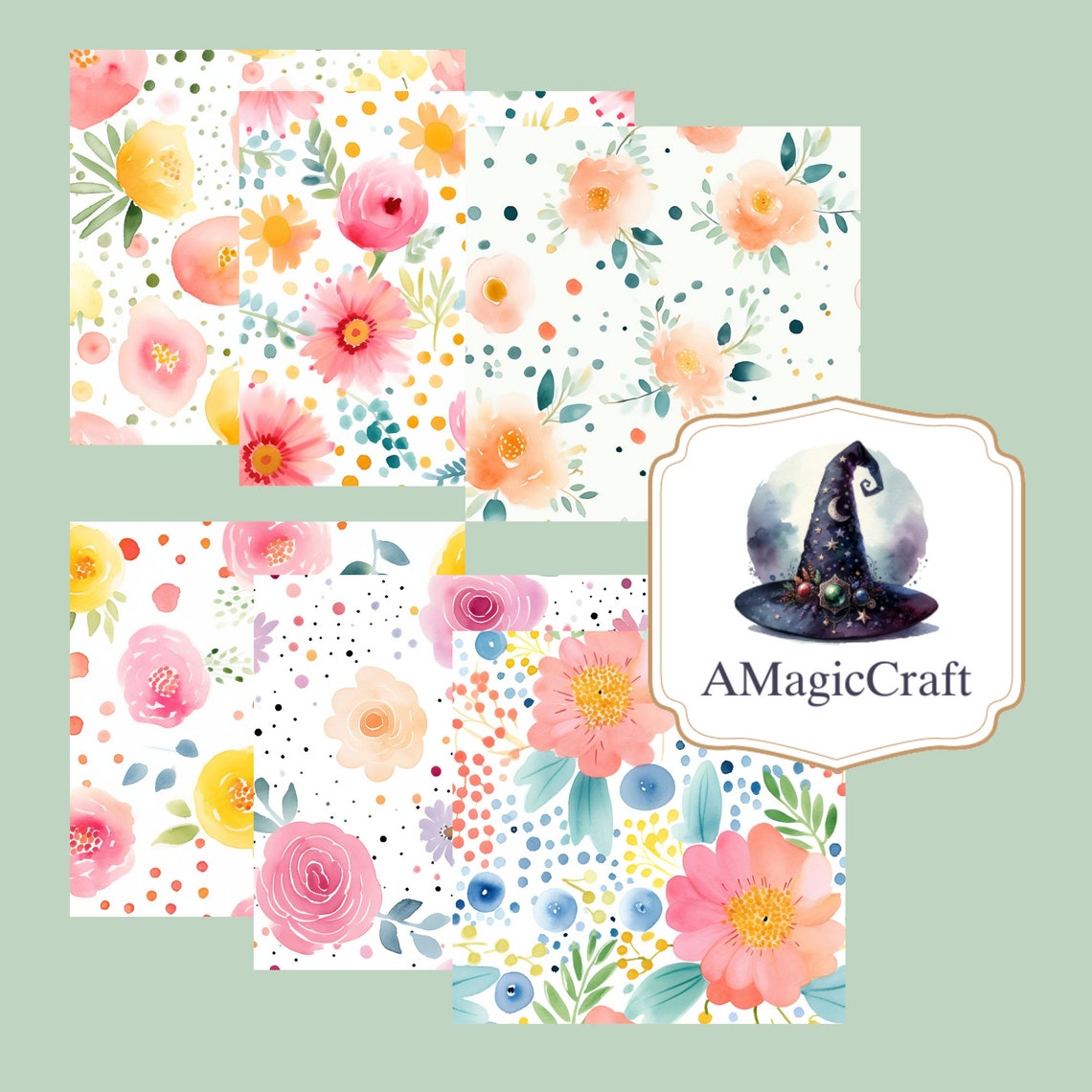 Simple Watercolor Flowers Digital Paper 12 JPG Images 12 Inches X 12 ...