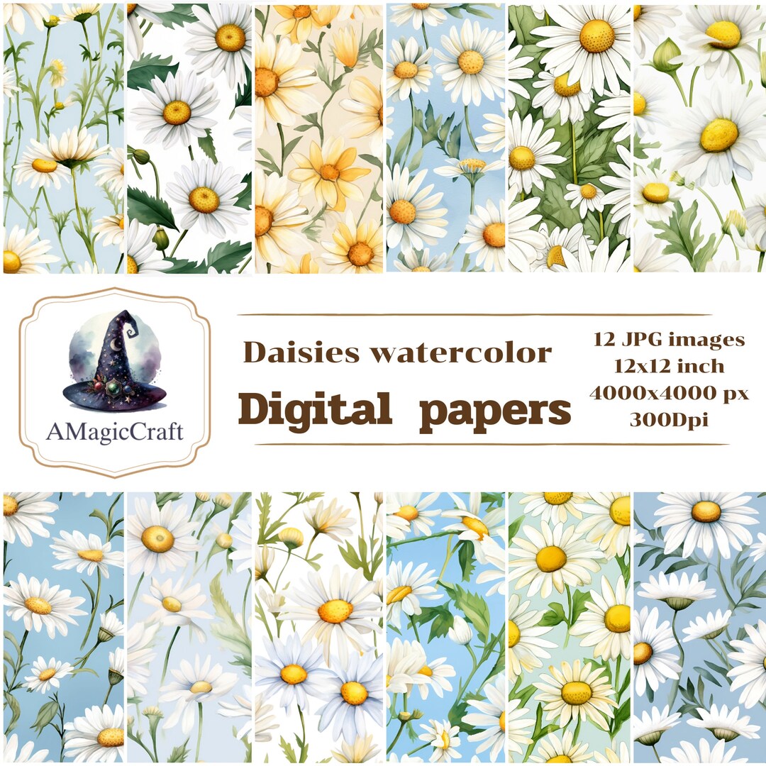 Watercolor Daisies Digital Paper: Scrapbook Paper Pack (12 JPG) - Etsy