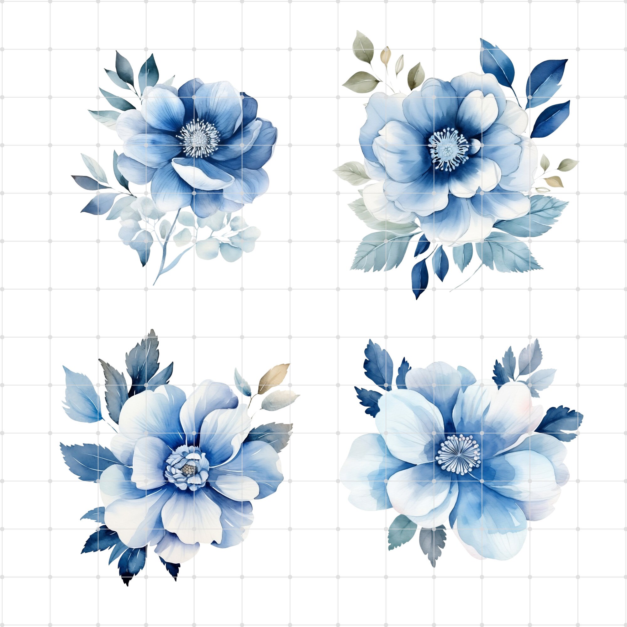 Blue Flower Watercolor Clipart 16 PNG/300 Dpi Digital Download - Etsy