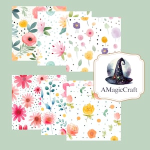 Simple Watercolor Flowers Digital Paper 12 JPG Images 12 Inches X 12 ...
