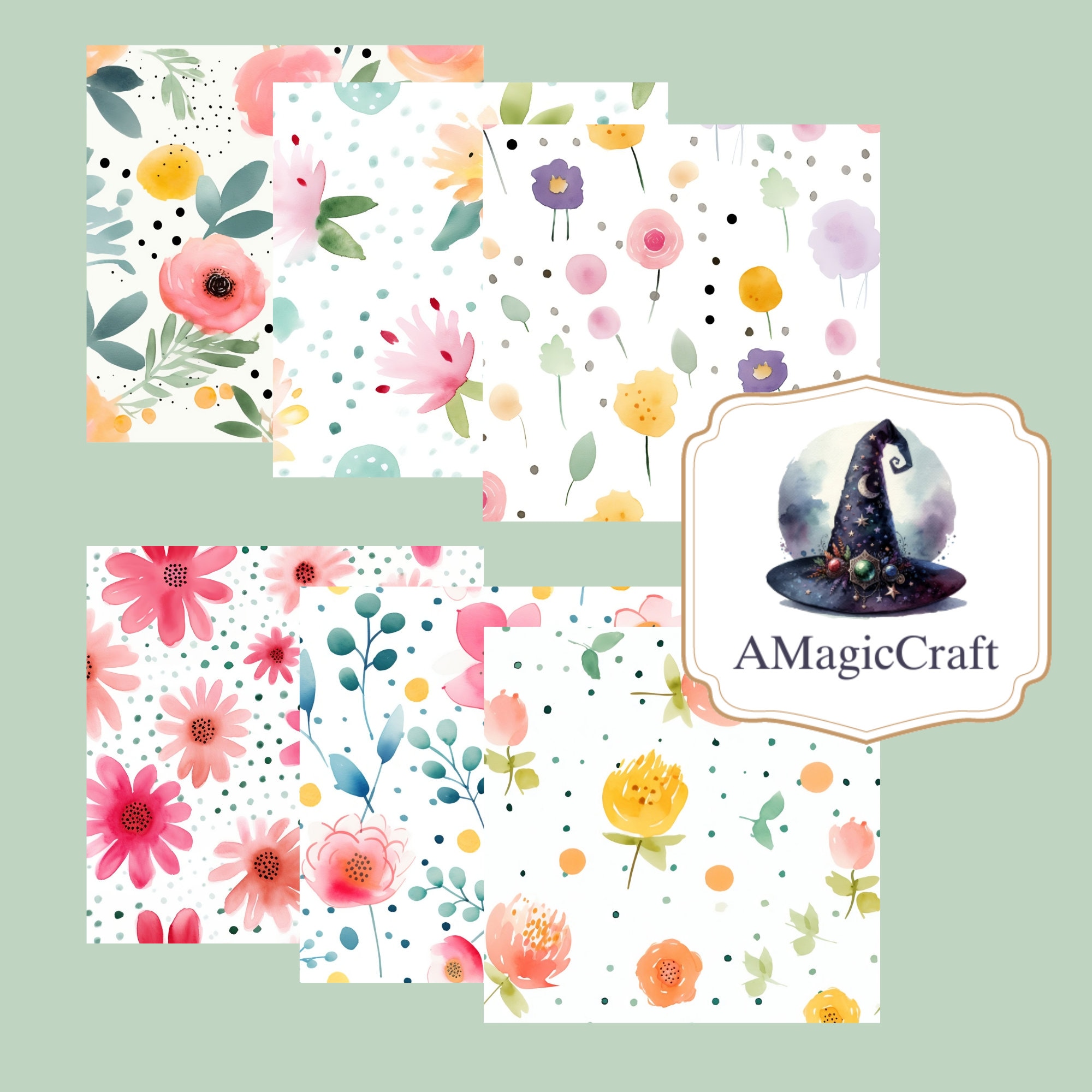 Simple Watercolor Flowers Digital Paper 12 JPG Images 12 Inches X 12 ...