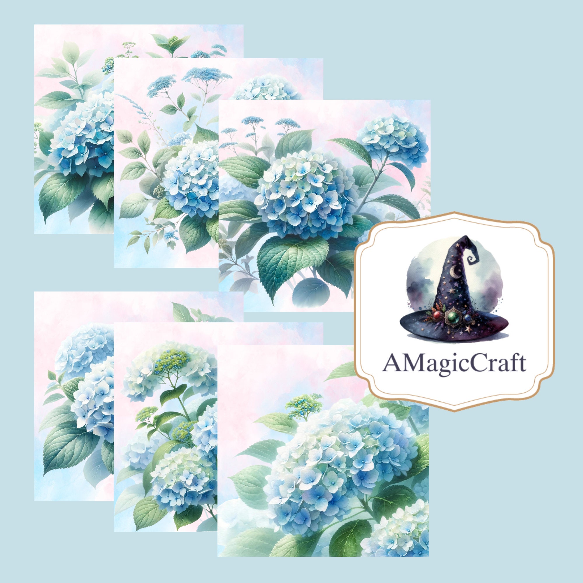 Blue Hydrangeas Digital Paper 12 JPG Images 4000x4000 300 Dpi ,paper ...